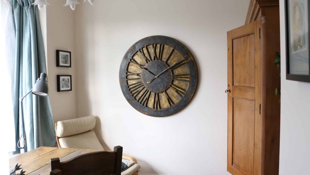 Very Large Decorative Wall Clock With Rich Golden Background