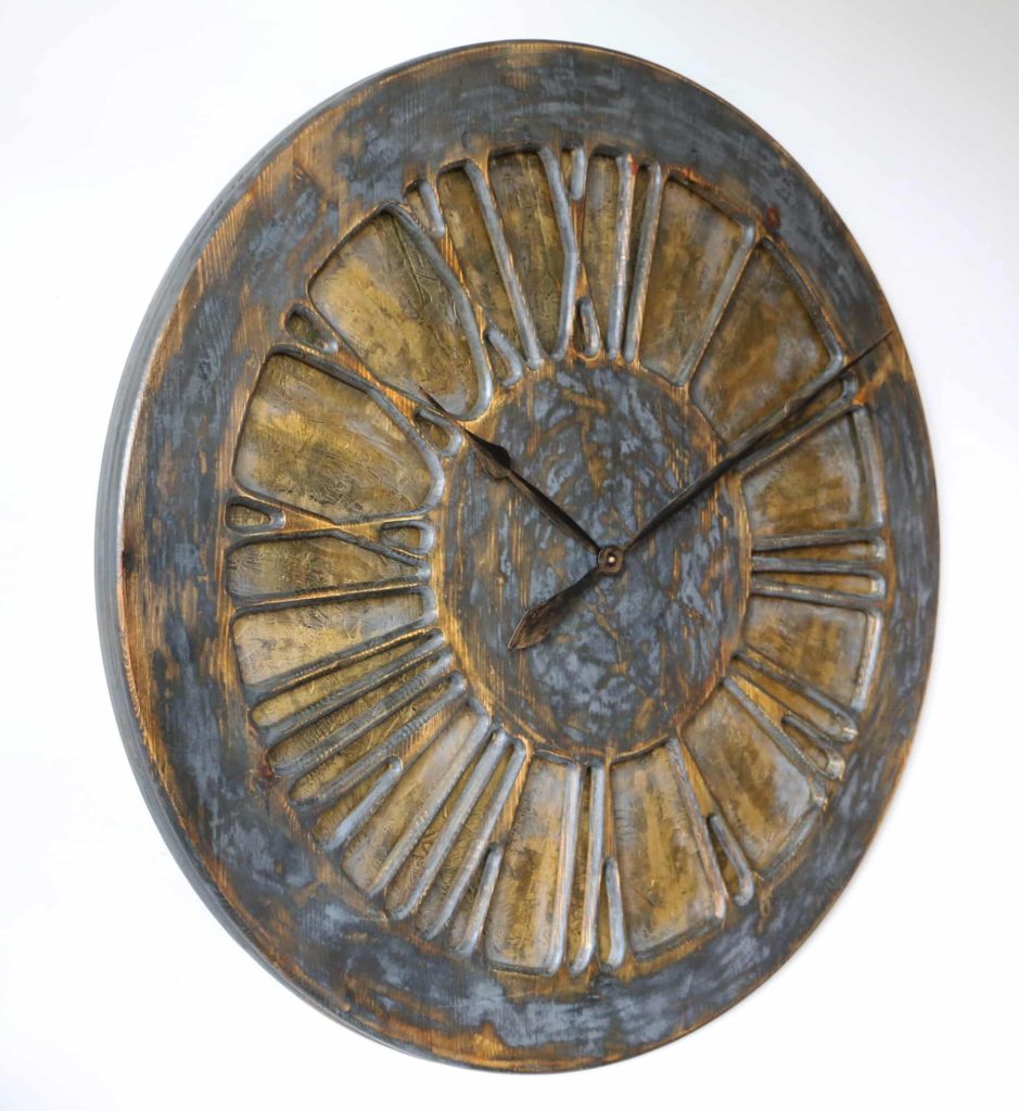 Very Large Decorative Wall Clock With Rich Golden Background