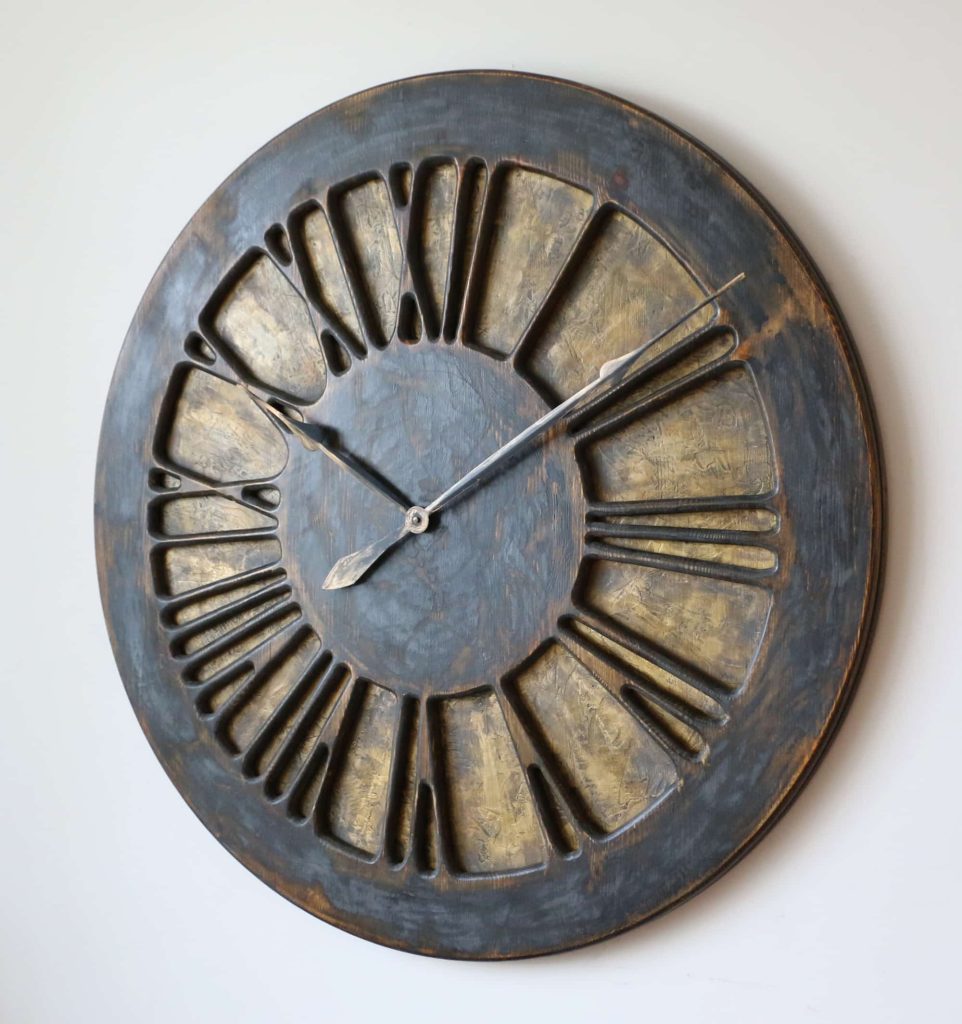 Very Large Decorative Wall Clock With Rich Golden Background