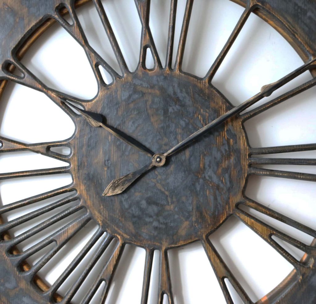 Large Skeleton Wall Clock: Eye-Catching Dark Graphite Design